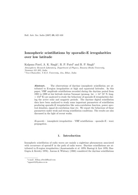 Pdf Ionospheric Scintillations By Sporadic E Irregularities Over Low