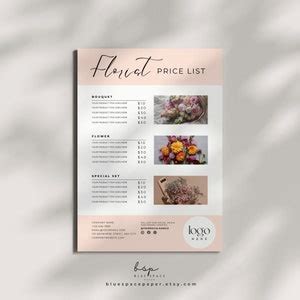 Florist Price List Flower Bouquet Price List Floral Flyer Template