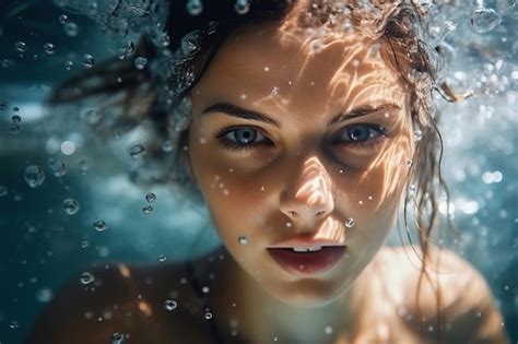 Premium Ai Image Young Cute Woman Model Swimming Underwater
