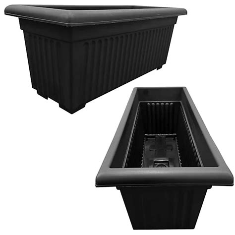 2x Black Rectangular 70cm Sovereign Troughs Flower Garden Patio