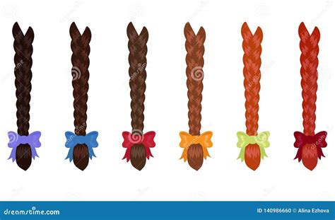 Female Braids Of Various Colors Against White Background Stock Vector