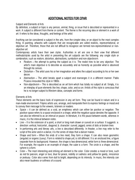 Additional Notes For Cpar Pdf Composition Visual Arts Shape