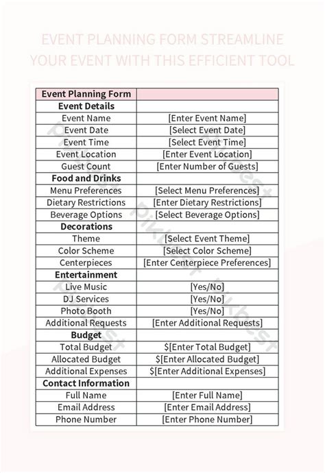 Event Planning Form Streamline Your With This Efficient Tool Excel Template Free Download