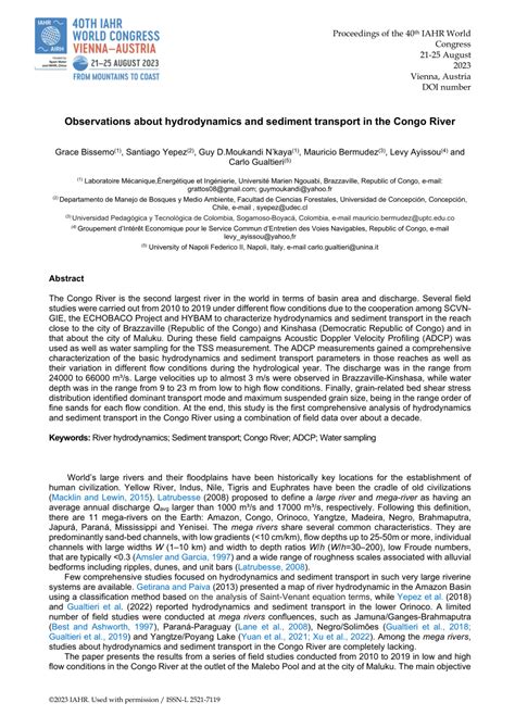 Pdf Observations About Hydrodynamics And Sediment Transport In The Congo River
