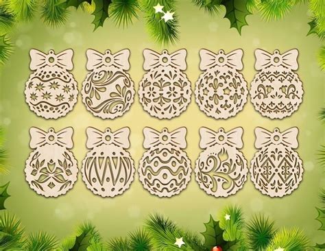 Макет новогодних шаров в виде резных шишек лазерного станка