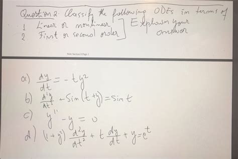 Solved Question Classify The Following ODEs In In Terms Of Chegg