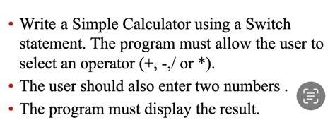 Solved Write A Simple Calculator Using A Switch Statement