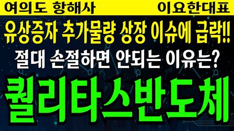 퀄리타스반도체 유상증자 추가물량 상장 이슈에 주가는 급락 Youtube