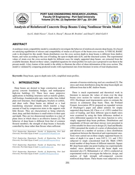 PDF Analysis Of Reinforced Concrete Deep Beams Using Nonlinear Strain Model