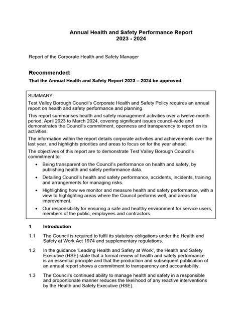 Test Valley Health And Safety Report 2023 24 Pdf Occupational Safety