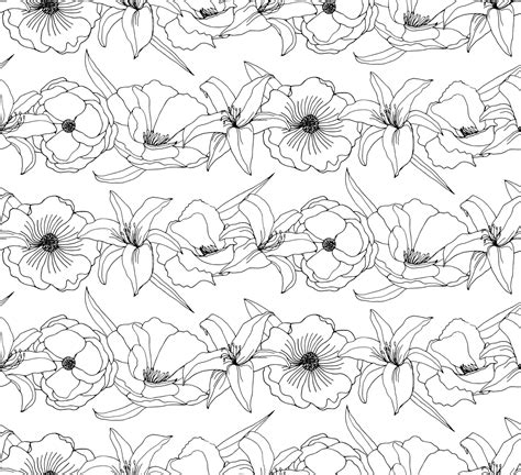 黑白简笔花卉花朵植物印花图案线条图形纹理背景ai矢量素材png图 6 全景酷逊素材