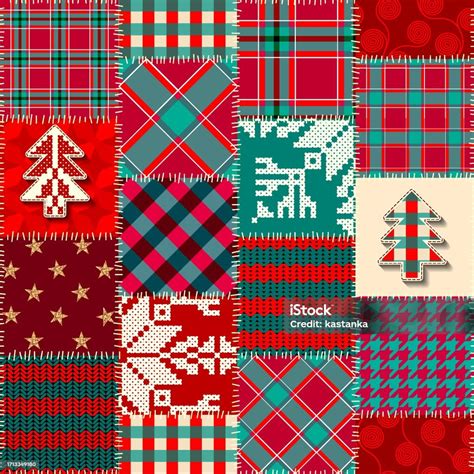 패치워크 텍스타일 패턴 원활한 퀼팅 디자인 배경입니다 메리 크리스마스 아늑한 패턴 연속무늬에 대한 스톡 벡터 아트 및 기타 이미지 연속무늬 크리스마스 빨강 Istock