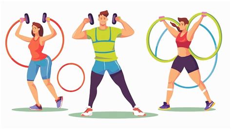 Una Caricatura De Personas Haciendo Ejercicios Con Las Palabras Deporte