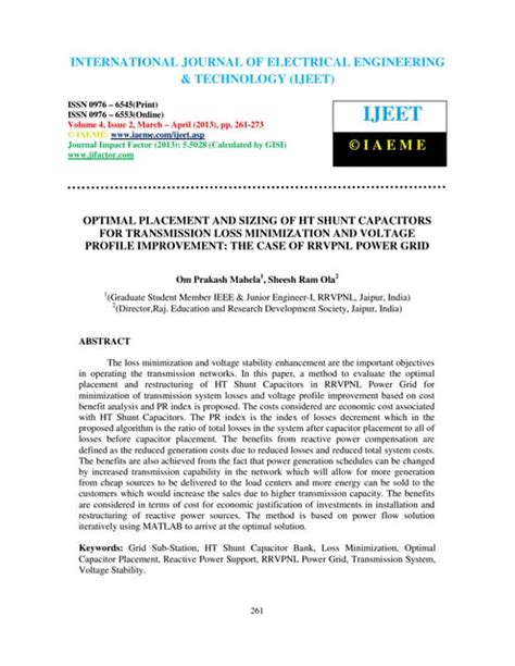 Optimal Capacitor Placement In A Radial Distribution System Using