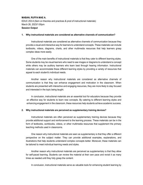 Instructional Materials Communication And Training