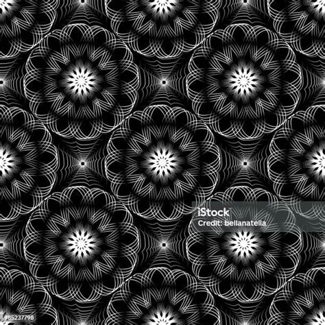 추상적인 벡터 라인 원활한 물결 무늬 패턴입니다 Spirograph 그래픽 흑백 장식입니다 Spirograph 기하학적 반복