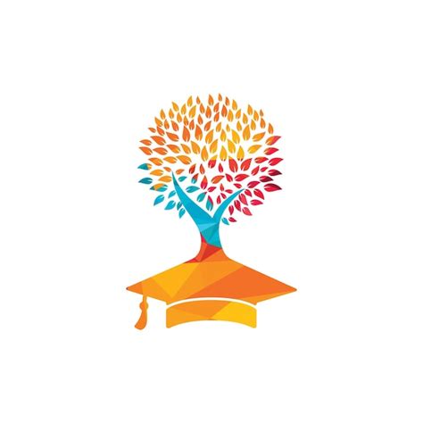 졸업 모자 및 트리 아이콘 벡터 로고 디자인 프리미엄 벡터