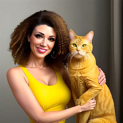 Cute Thin Curly Girl With A Yellow Cat Arthub Ai