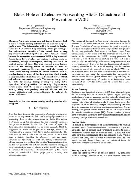 Black Hole And Selective Forwarding Attack Detection And Prevention In