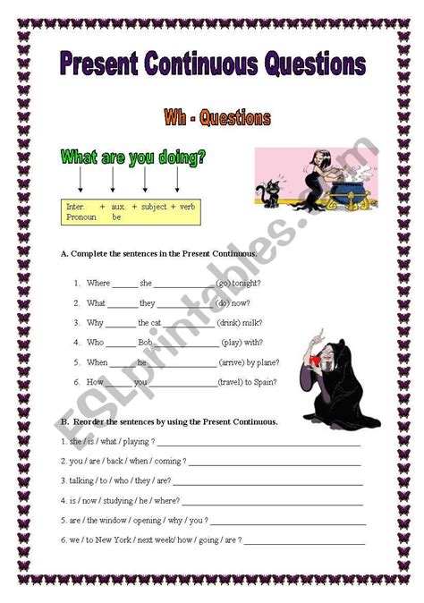 Wh Questions Present Continuous English Esl Worksheets