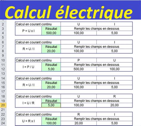 Calcul électrique Avec Excel Cours Génie Civil Outils Livres