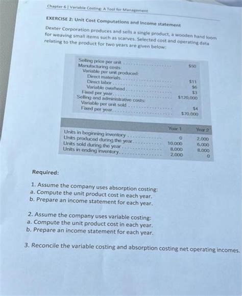 Solved Exercise 2 Unit Cost Computations And Income