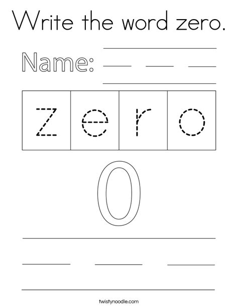 Write The Word Zero Coloring Page Twisty Noodle