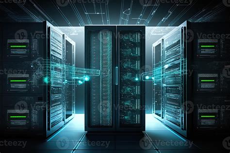 Data Center Room With Mainframe Storage Servers Cloud Network Concept