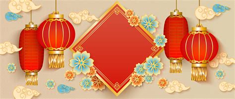빨간 등불과 빈 텍스트 템플릿을 가진 전통적인 중국 새 해 카드 배너 0명에 대한 스톡 벡터 아트 및 기타 이미지 0명 3차원 형태 공란 Istock