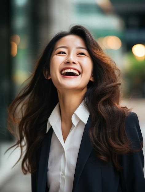 Premium Ai Image Portrait Of Happy Woman Premium Ai Image Portrait Of Happy Woman