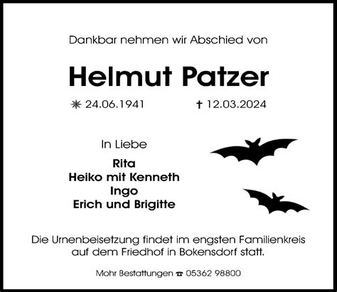 Traueranzeigen Von Helmut Patzer Trauer Anzeigende