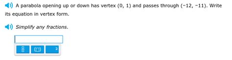A Parabola Opening Up Or Down Has Vertex 0 1 And Passes Through −12 −1