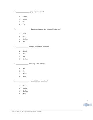 Soalan Kuiz Bahasa Melayu DOCX Soalan Kuiz Bahasa Melayu DOCX
