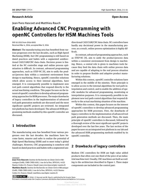 Pdf Enabling Advanced Cnc Programming With Opennc Controllers For Hsm Machines Tools