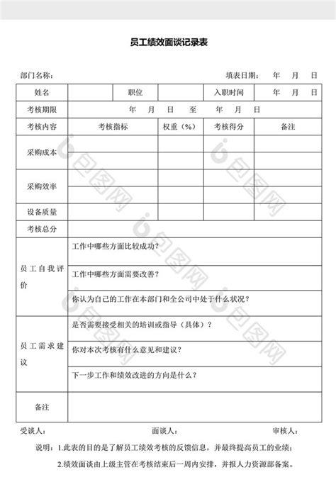 员工绩效面谈记录表word文档下载 包图网