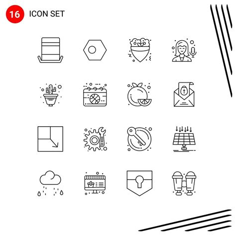 Set Of 16 Modern Ui Icons Symbols Signs For Flower Recording Flag Microphone Crepe Editable
