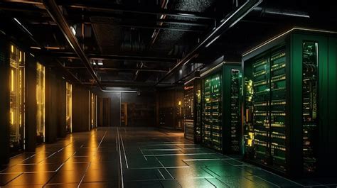 Premium Photo Computer Networking Server Room Warehouse Generative Ai