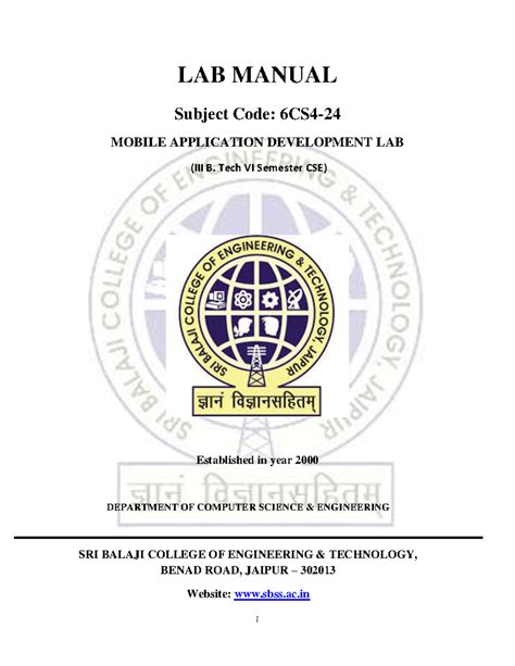 Mobile Application Development LAB Manual I LAB MANUAL Subject Code 6 CS 4 24 MOBILE Studocu