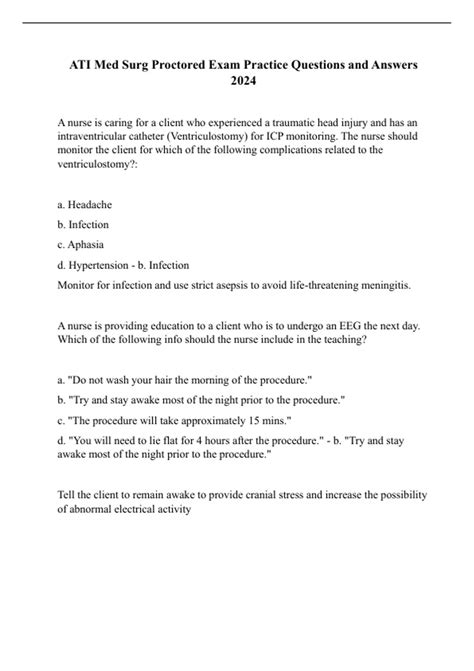 Ati Med Surg Proctored Exam Practice Questions And Answers 2024 Ati