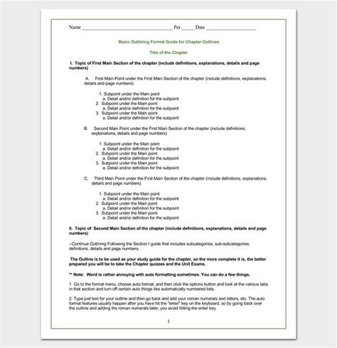 Chapter Outline Template 10 Free Formats Examples And Samples Book Outline Novel Outline