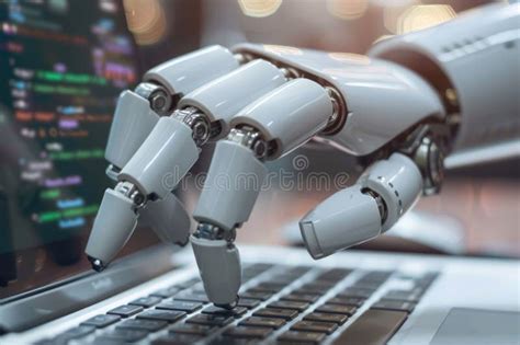 Futuristic Robots Are Analyzing Data On Digital Screens In A Hightech