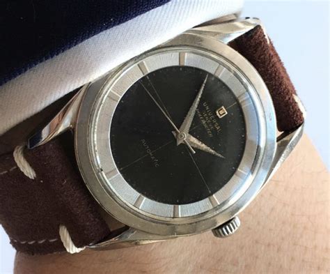 Rare Universal Geneve Polerouter Automatikc Black Dial Vintage Portfolio