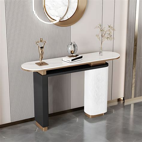 Glam Stone Oval Console Table 3346 Tall Rectangle Accent Table