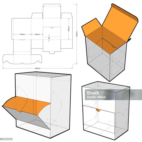 디스펜서 박스 와 다이 컷 패턴 Eps 파일은 전체 스케일이며 완벽하게 작동합니다 실제 골판지 생산을 위해 준비되었습니다 0명에 대한 스톡 벡터 아트 및 기타 이미지