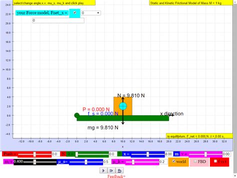 Static And Kinetic Frictional Model Of Mass M 1 Kg Javascript Html5