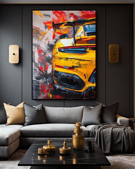 Abstract Sports Car Art Print Modern Race Car Wall Decor Digital