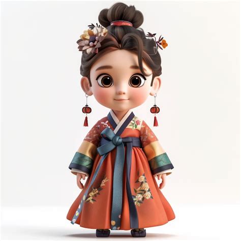 Premium Photo Illustration 3d Render Of Girl In Traditional Style