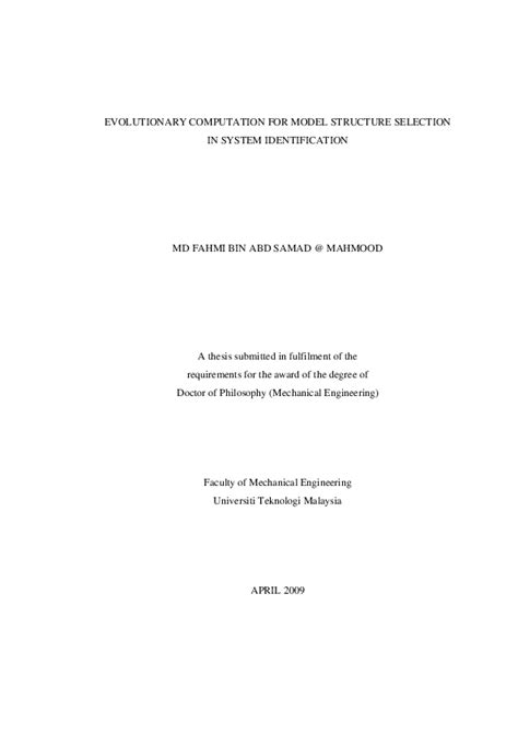 Pdf Evolutionary Computation For Model Structure Selectionin System Identification