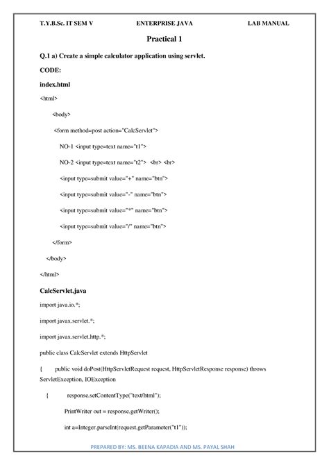 Ej Lab Manual Not Applicable Practical 1 Q A Create A Simple Calculator Application Using
