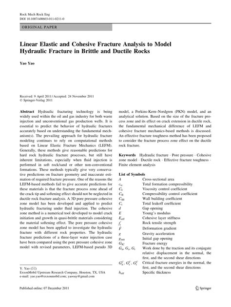 Pdf Linear Elastic And Cohesive Fracture Analysis To Model Hydraulic Fracture In Brittle And